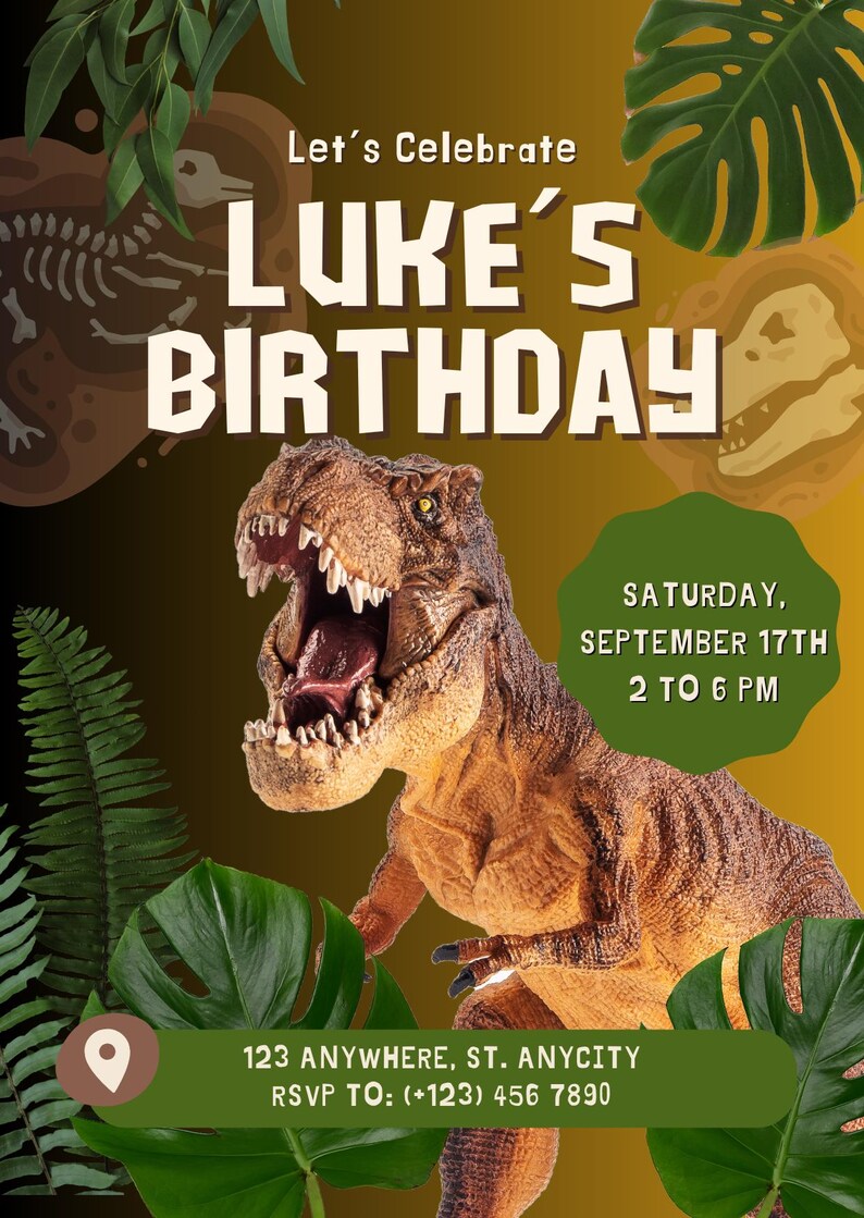 Dinosaur Tyrannosaurus T-rex Birthday Invitation | Digital Download (we ...
