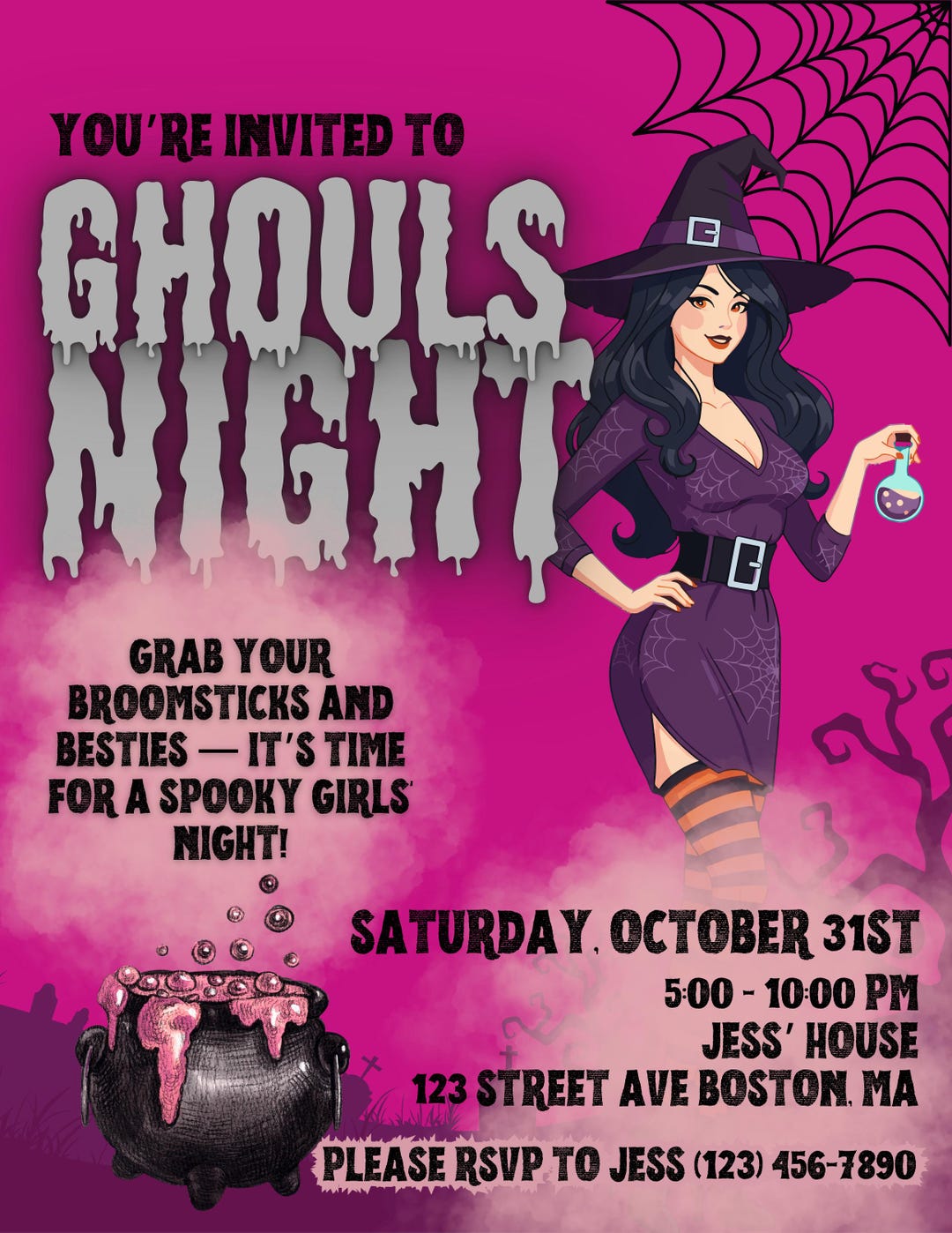 Ghouls Night Girls Party Witch Halloween Invitation | Digital Download ...