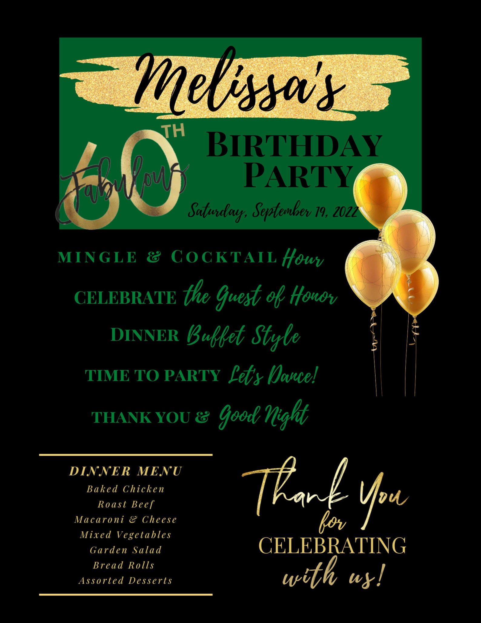 60th Birthday GOLD Event Program *custom* DOWNLOAD - Etsy