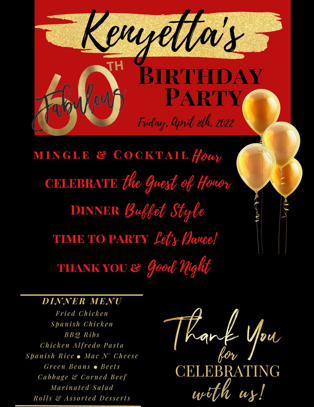 60th Birthday GOLD Event Program Custom | Digital Download (we Design ...