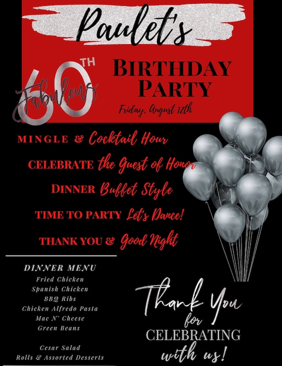 60th Birthday SILVER Event Program custom DOWNLOAD - Etsy