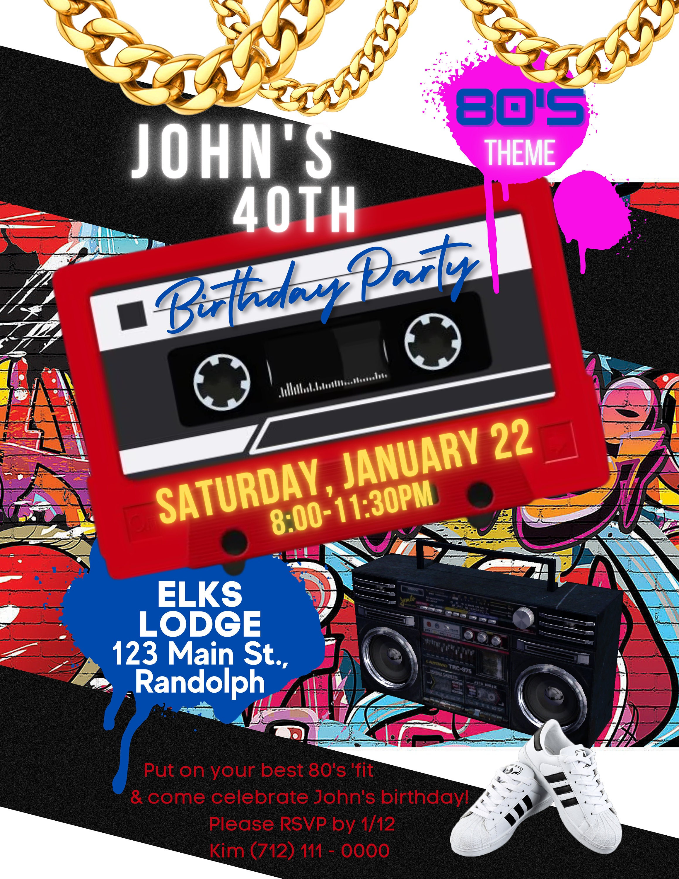 Hiphop 80s Theme Birthday Party | Custom Invitation *DOWNLOAD* - Etsy