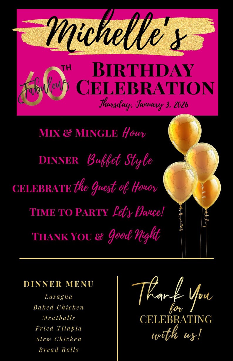60th Birthday GOLD Event Program Custom | Digital Download (we Design ...