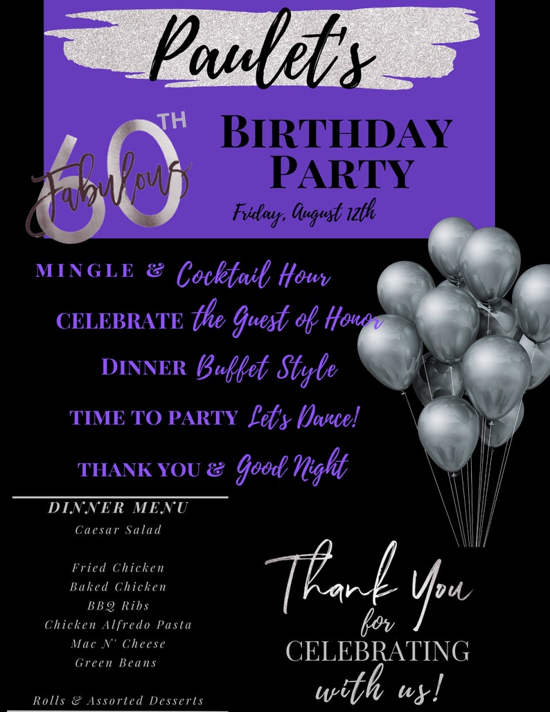 60th Birthday SILVER Event Program Custom | Digital Download (we Design ...