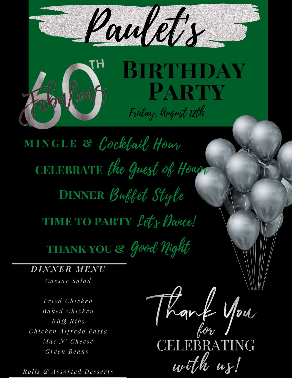60th Birthday SILVER Event Program Custom | Digital Download (we Design ...