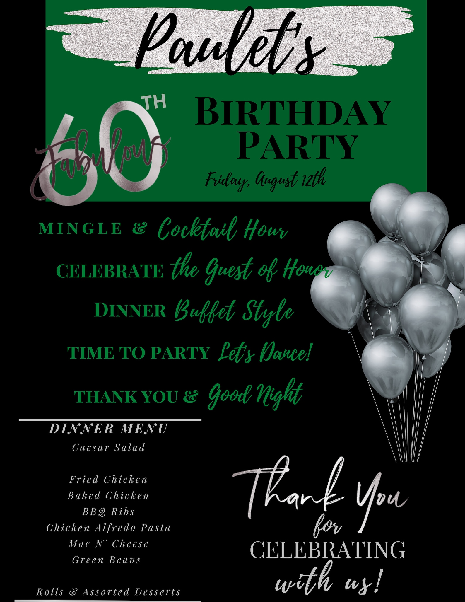 60th Birthday SILVER Event Program Custom | Digital Download (we Design ...