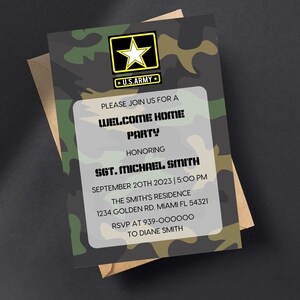U.S Army Welcome Home Invitation, Military Party Electronic Invitation ...