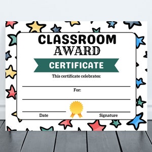 Classroom Award Certificate, Kids Award Certificate, Rainbow Stars ...