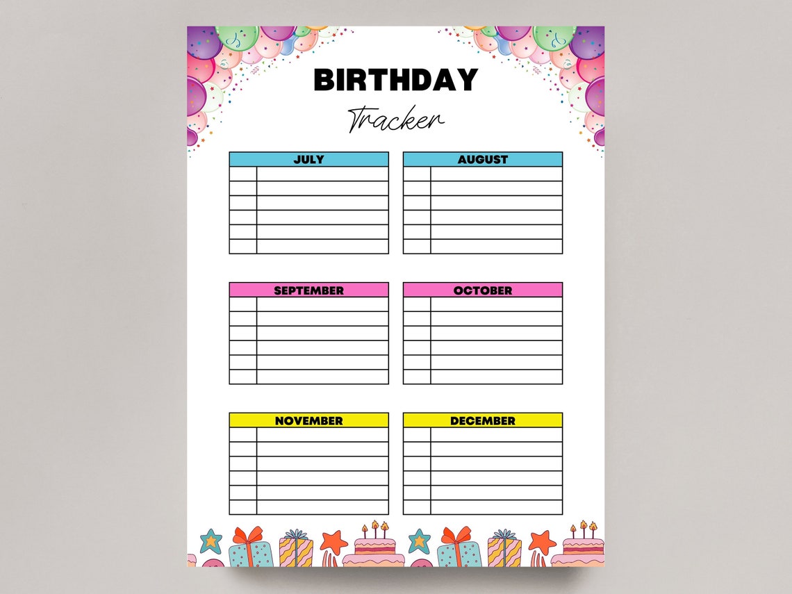 Birthday Tracker Printable Birthday Reminder Digital - Etsy