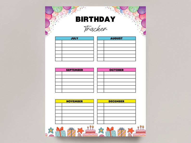 Birthday Tracker Printable, Birthday Reminder List (digital Download ...
