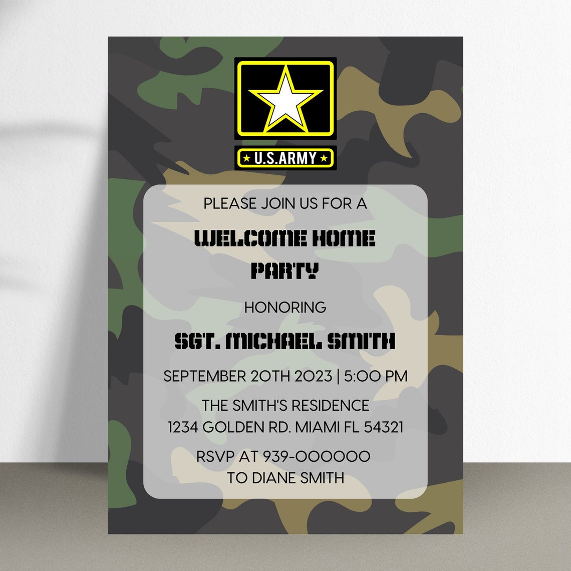 U.S Army Welcome Home Invitation, Military Party Electronic Invitation ...
