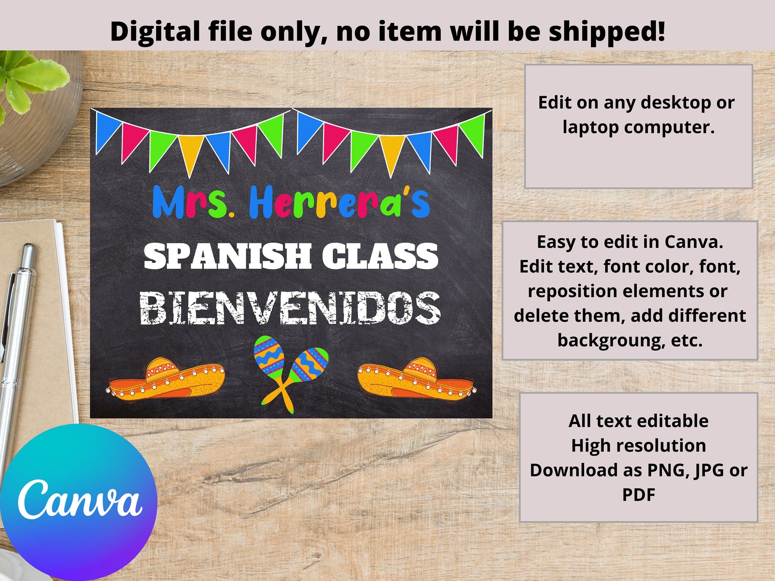 Spanish Classroom Door Sign Template ESOL Classroom Door - Etsy