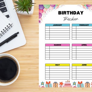 Birthday Tracker Printable, Birthday Reminder List (digital Download ...