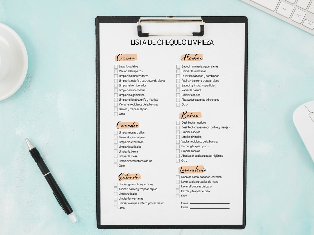 Spanish Housekeeping Checklist Template, Housekeeping Cleaning Planner ...
