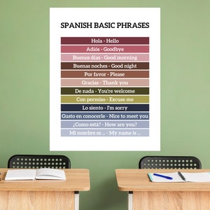 Spanish Basic Phrases Print, Spanish Classroom Boho Decor, Boho ...
