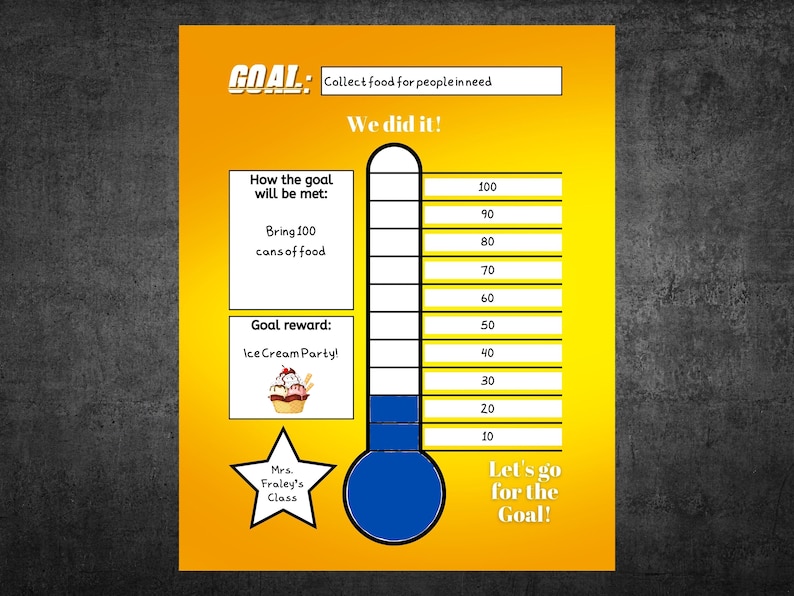 Goal Thermometer Poster, Classroom Goal Printable, Goal Tracker Poster ...