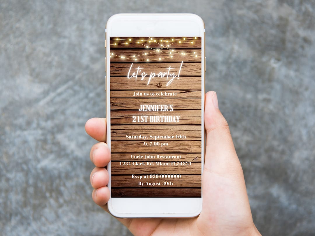 Let's Party Rustic Electronic Invitation, Wood Birthday Party Digital ...