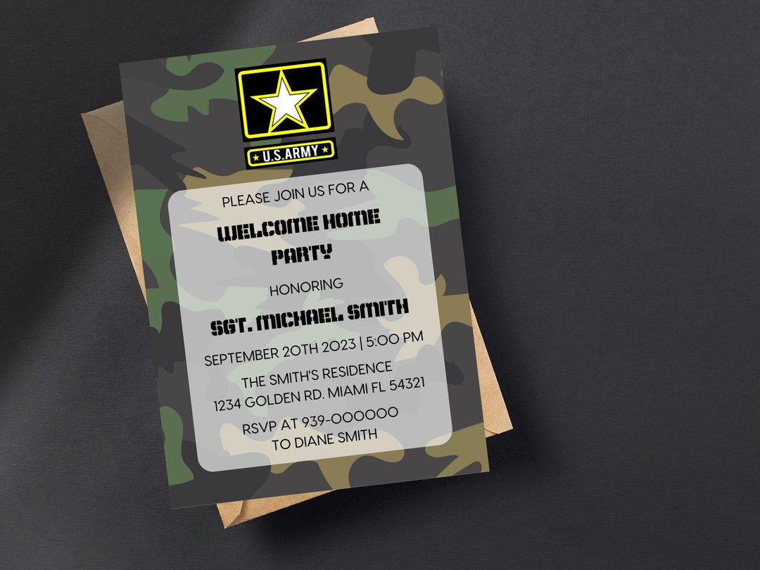U.S Army Welcome Home Invitation, Military Party Electronic Invitation ...