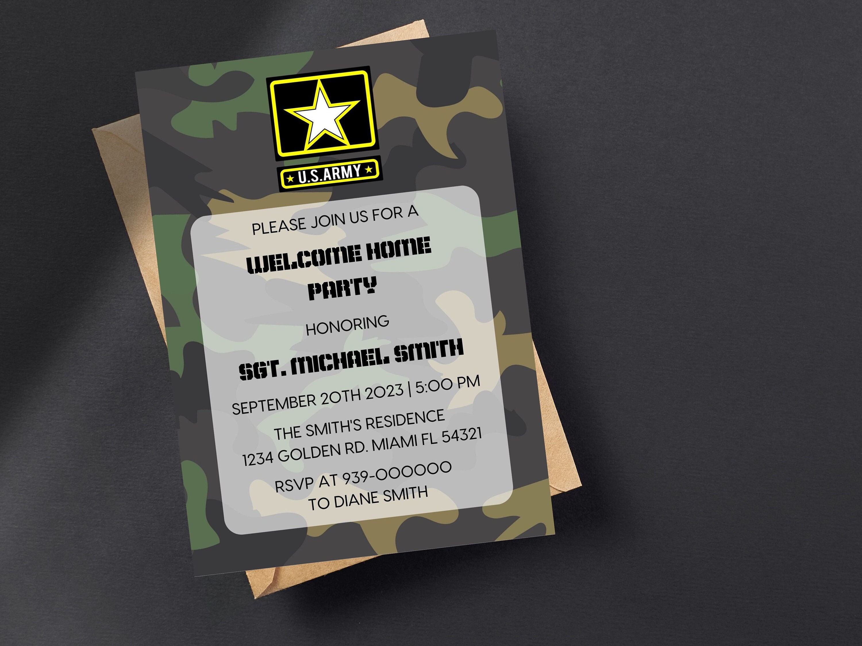 U.S Army Welcome Home Invitation, Military Party Electronic Invitation ...