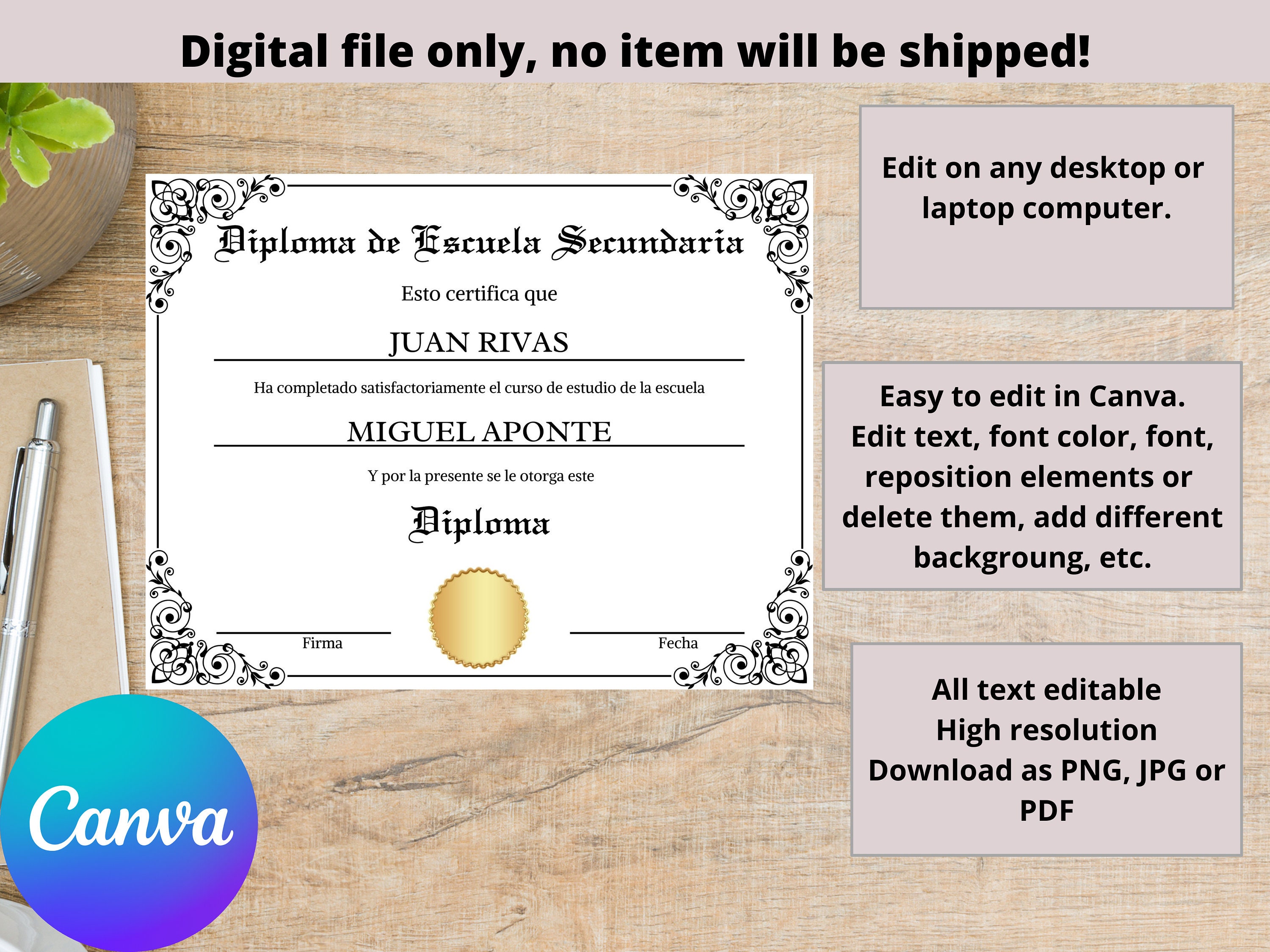 Diploma De Escuela Secundaria Editable Diplomas Inicio De Clases S/