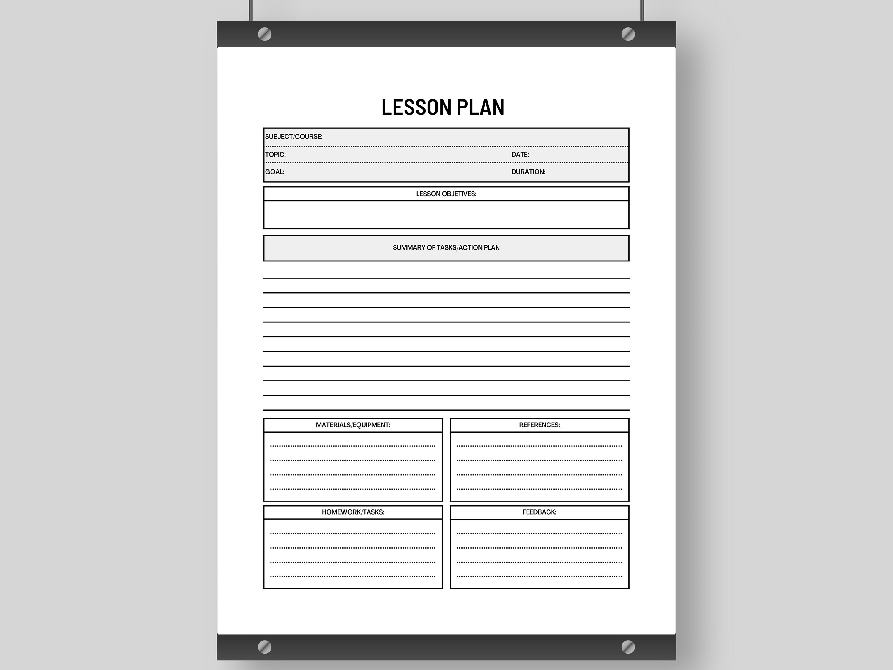 Plain Lesson Plan Digital Download, Daily Lesson Plan Black and White ...