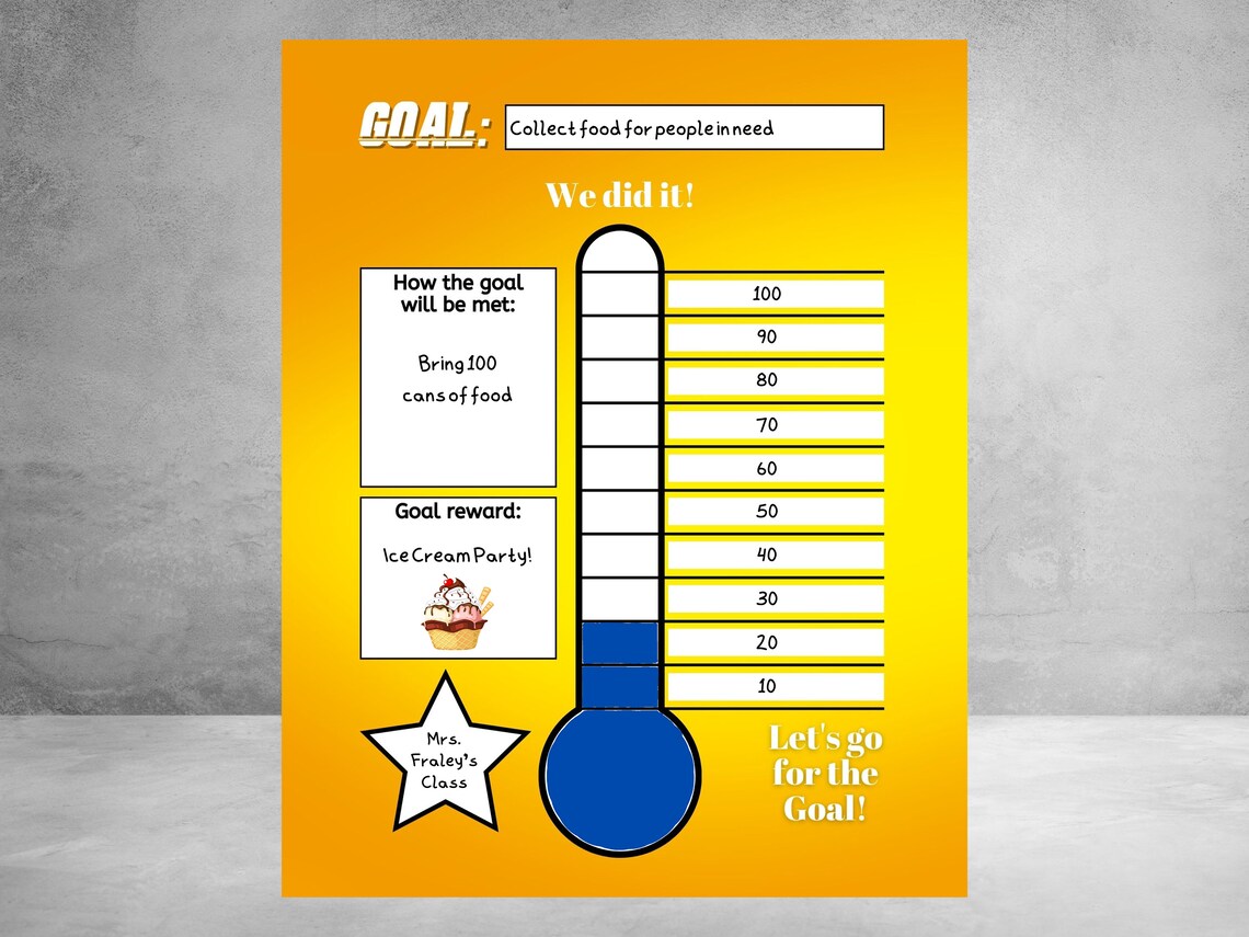Goal Thermometer Poster, Classroom Goal Printable, Goal Tracker Poster ...