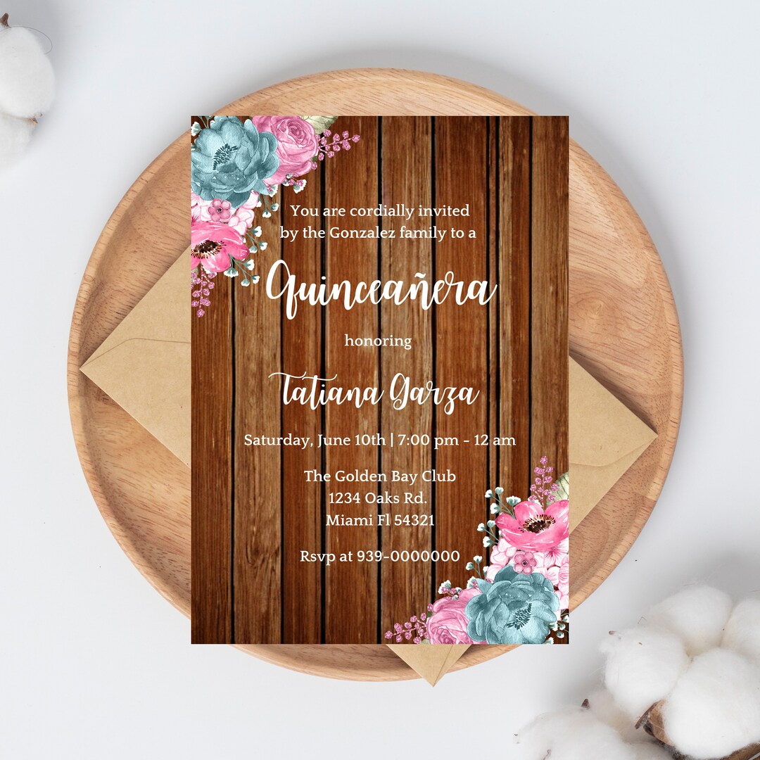 Rustic Quinceañera Celebration Party Invitation, 15th Birthday ...