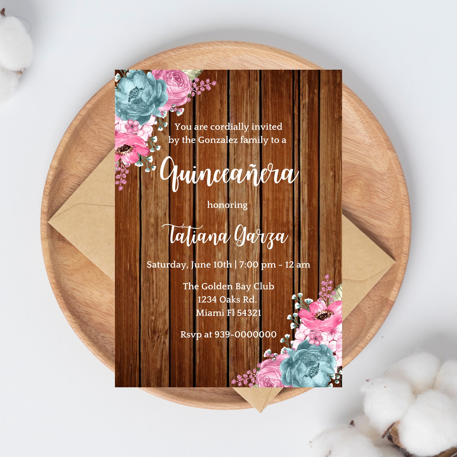 Rustic Quinceañera Celebration Party Invitation, 15th Birthday ...