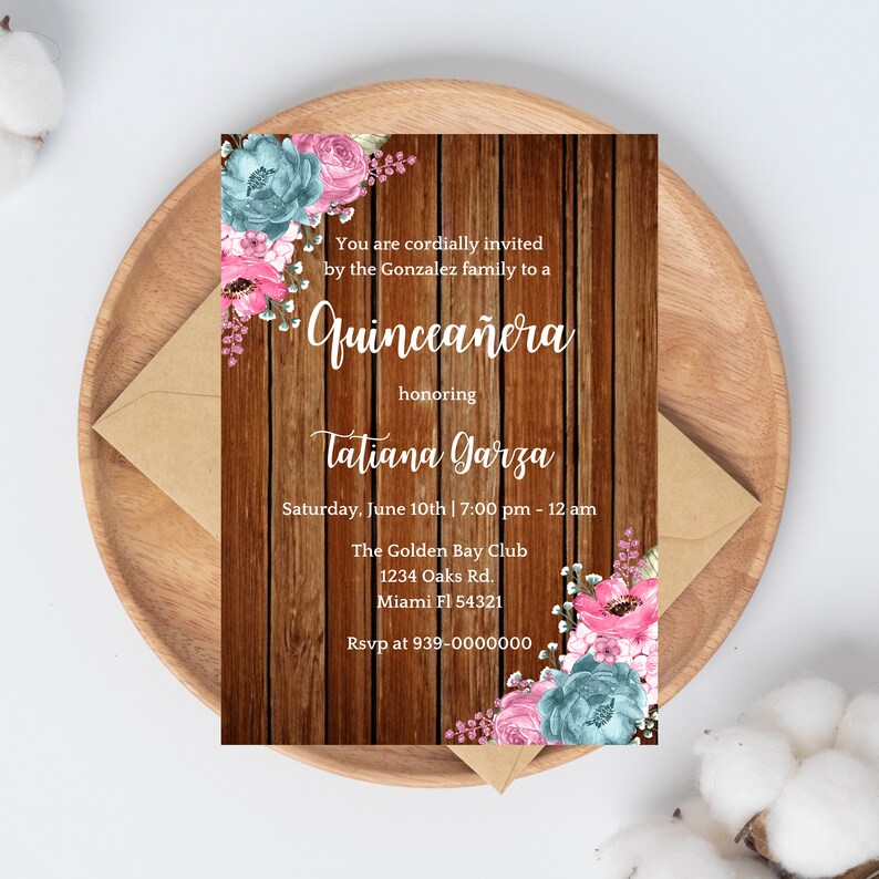 Rustic Quinceañera Celebration Party Invitation, 15th Birthday ...