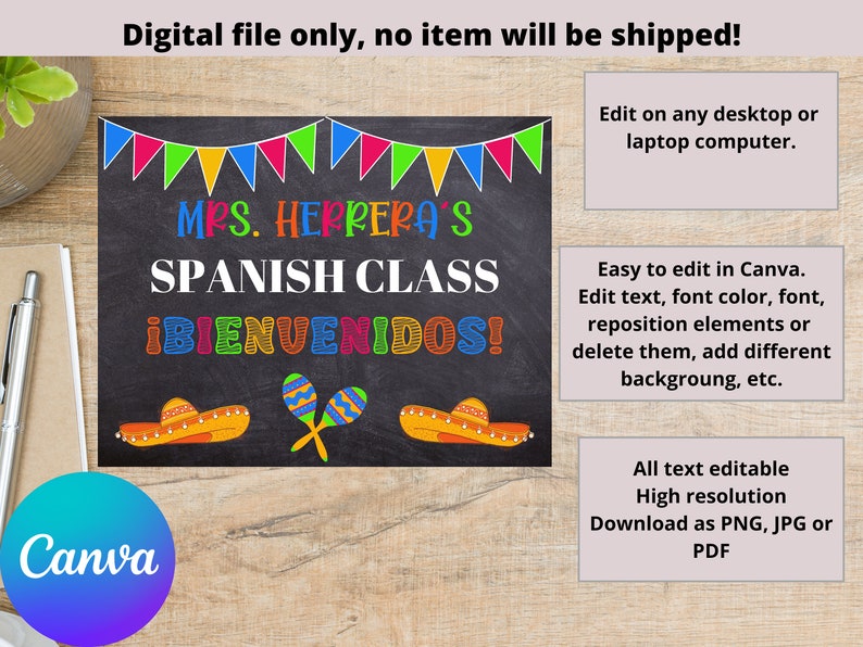Spanish Classroom Door Sign Template, ESOL Classroom Door Sign, Spanish ...