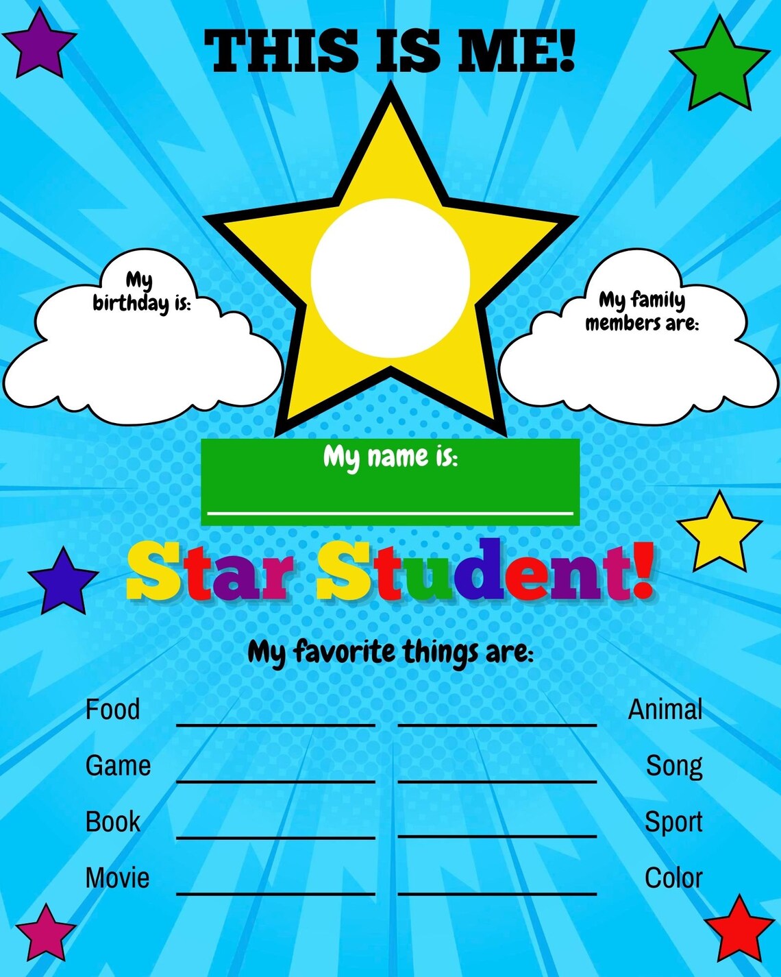Star Student Poster, About Me Student Poster, My Favorite Things ...