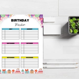 Birthday Tracker Printable, Birthday Reminder List (digital Download ...