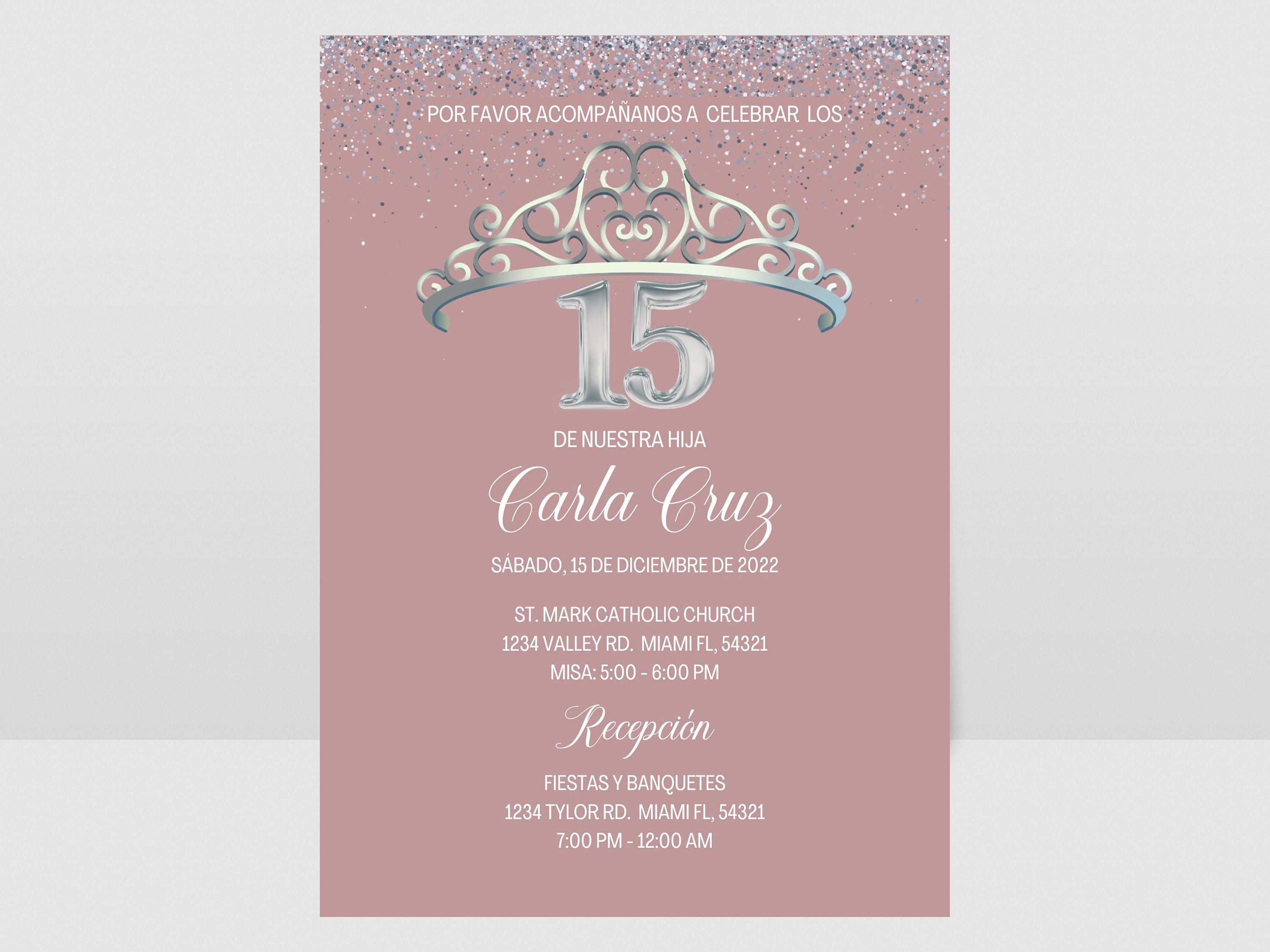 15th Birthday Spanish Invitation, Invitación Rosa Corona Cumpleaños ...