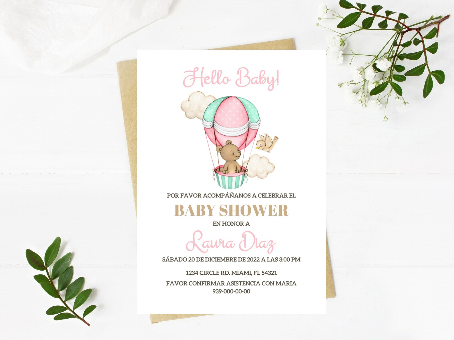Baby Shower Spanish Digital Invitation, Girls Baby Shower Evite, Baby ...