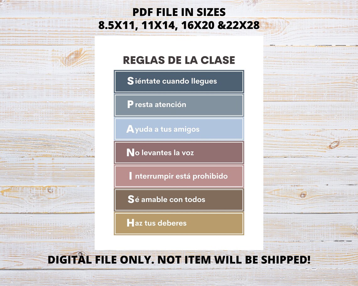 Spanish Classroom Rules, Spanish Classroom Wall Decor, Boho Class Decor ...