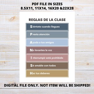 Spanish Classroom Rules, Spanish Classroom Wall Decor, Boho Class Decor ...