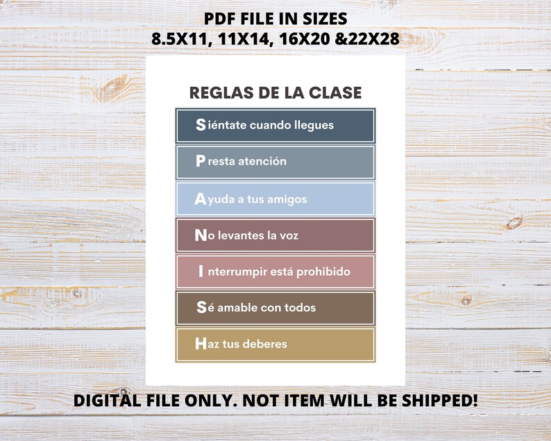 Spanish Classroom Rules, Spanish Classroom Wall Decor, Boho Class Decor ...