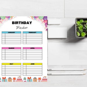 Birthday Tracker Printable, Birthday Reminder List (digital Download ...