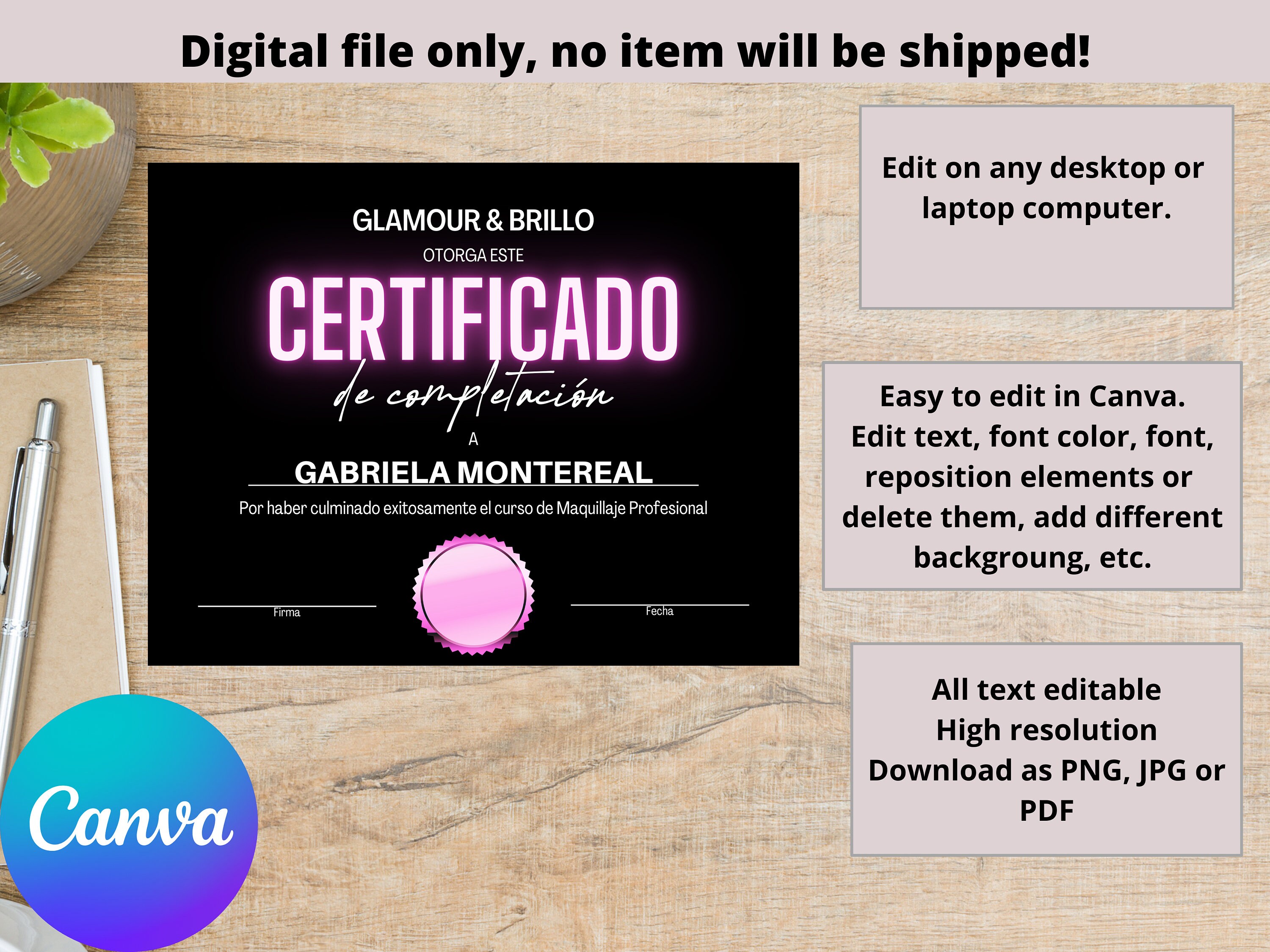 Certificado De Completación Plantilla Editable Canva, Spanish ...