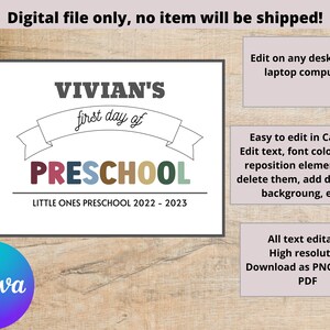 First Day of Preschool Editable Template, Boho Preschool Template ...