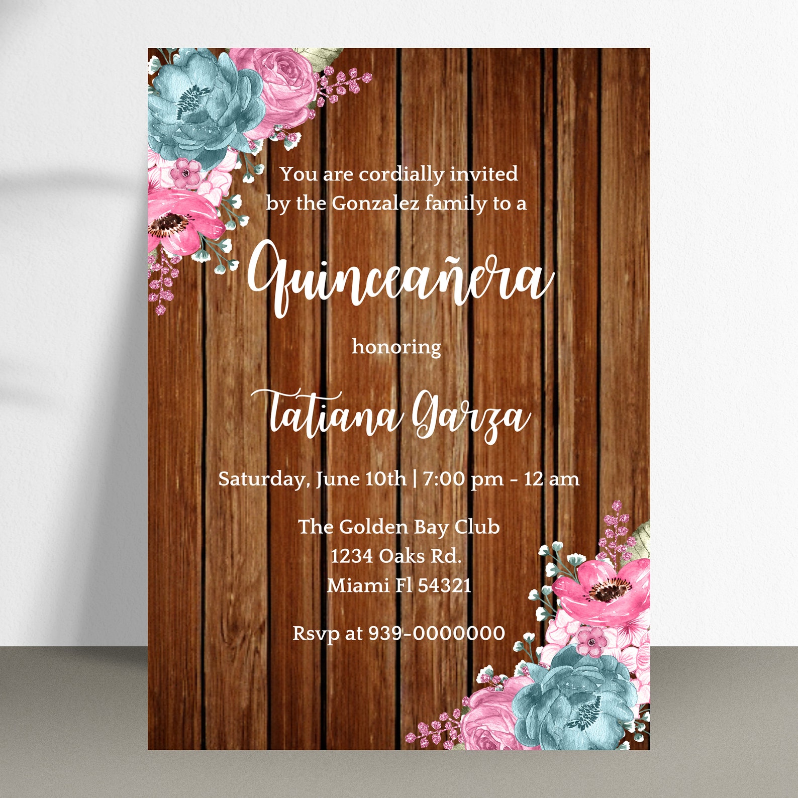 Rustic Quinceañera Celebration Party Invitation, 15th Birthday ...
