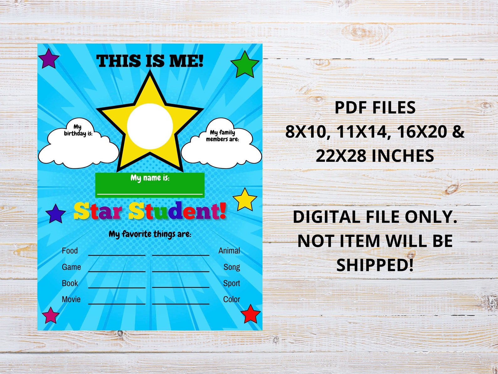 Star Student Poster, About Me Worksheet (digital Download) - Etsy