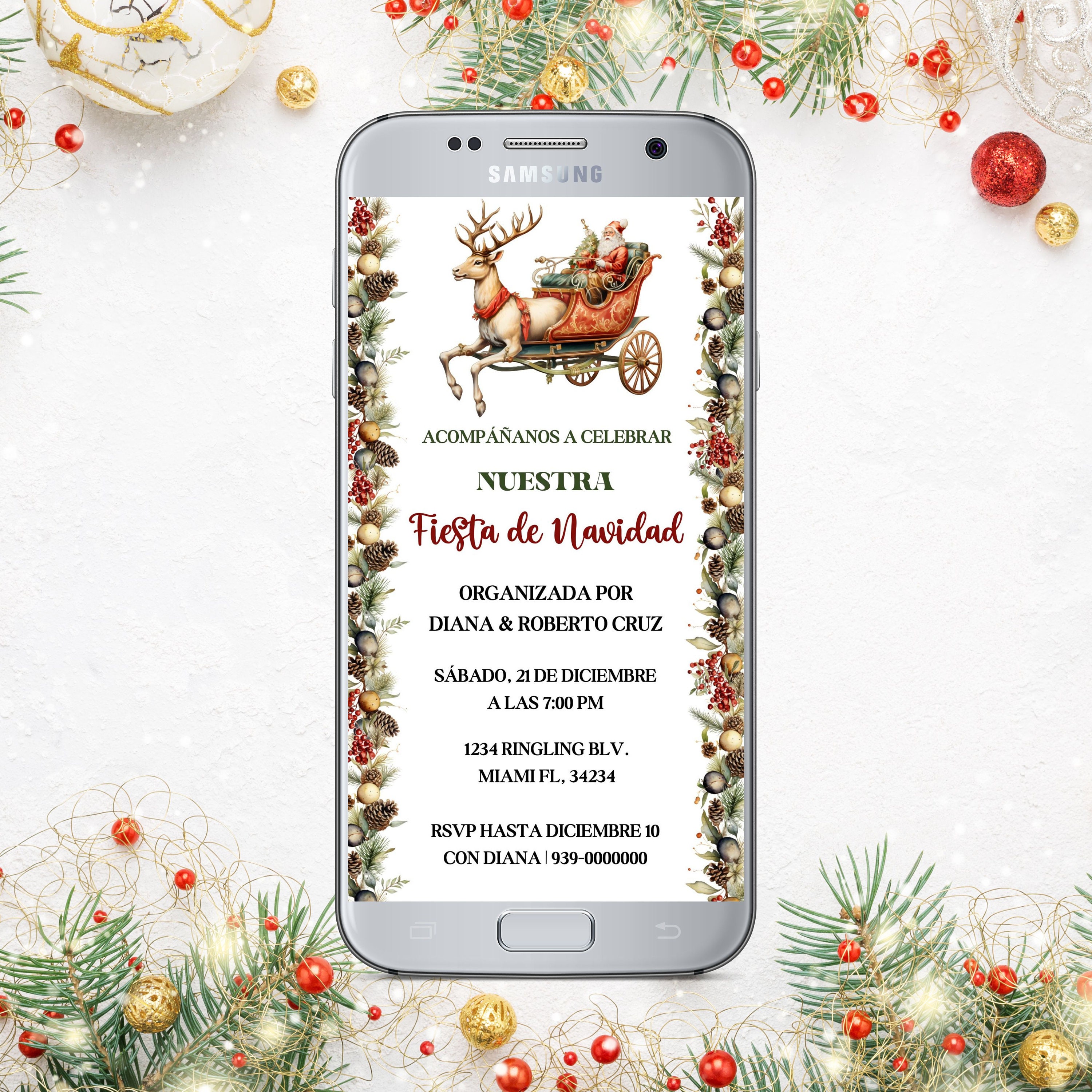 Spanish Christmas Party Electronic Invitation, Invitación Digital Fiesta De Navidad, Spanish ...