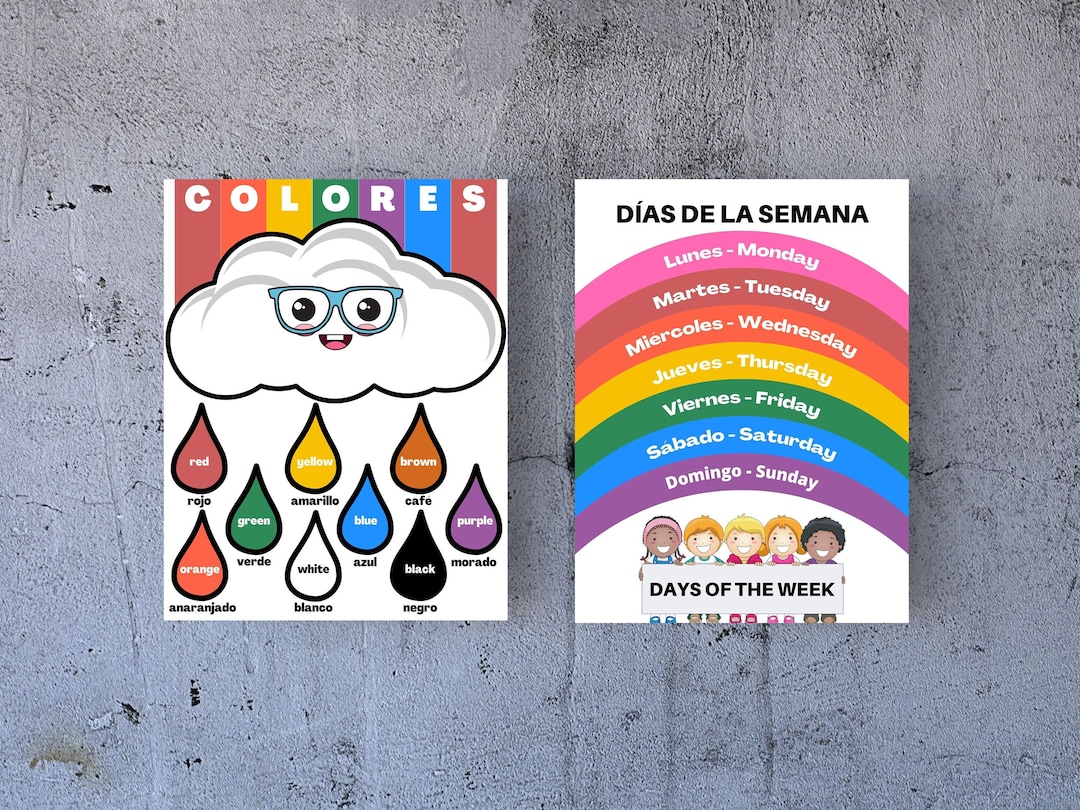 Bilingual Classroom Poster, Spanish Colors and Days (digital Download ...