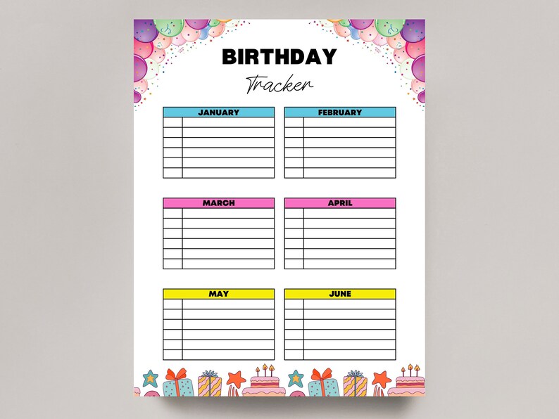 Birthday Tracker Printable, Birthday Reminder List (digital Download ...
