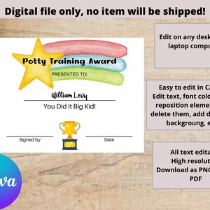 Potty Training Award Editable Template, Certificate of Potty Training ...