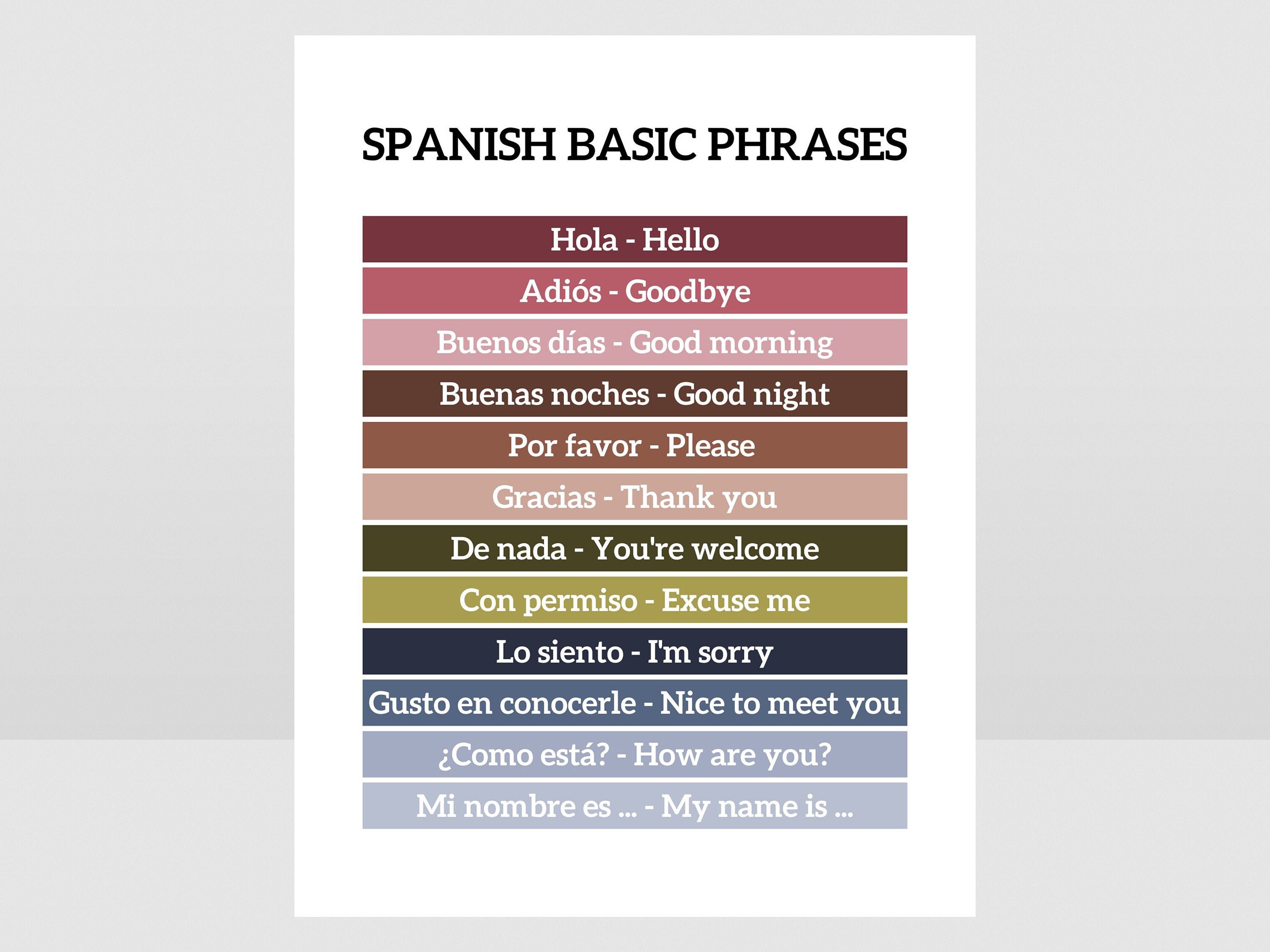 Spanish Basic Phrases Print Spanish Classroom Boho Decor - Etsy