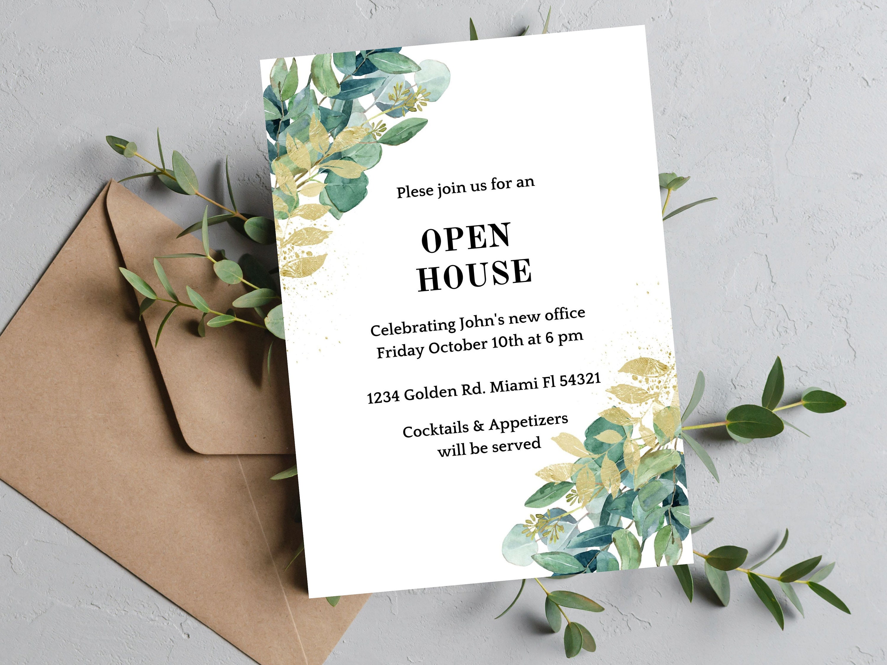 Greenery Open House Invitation Template: Business Event Evite (digital ...