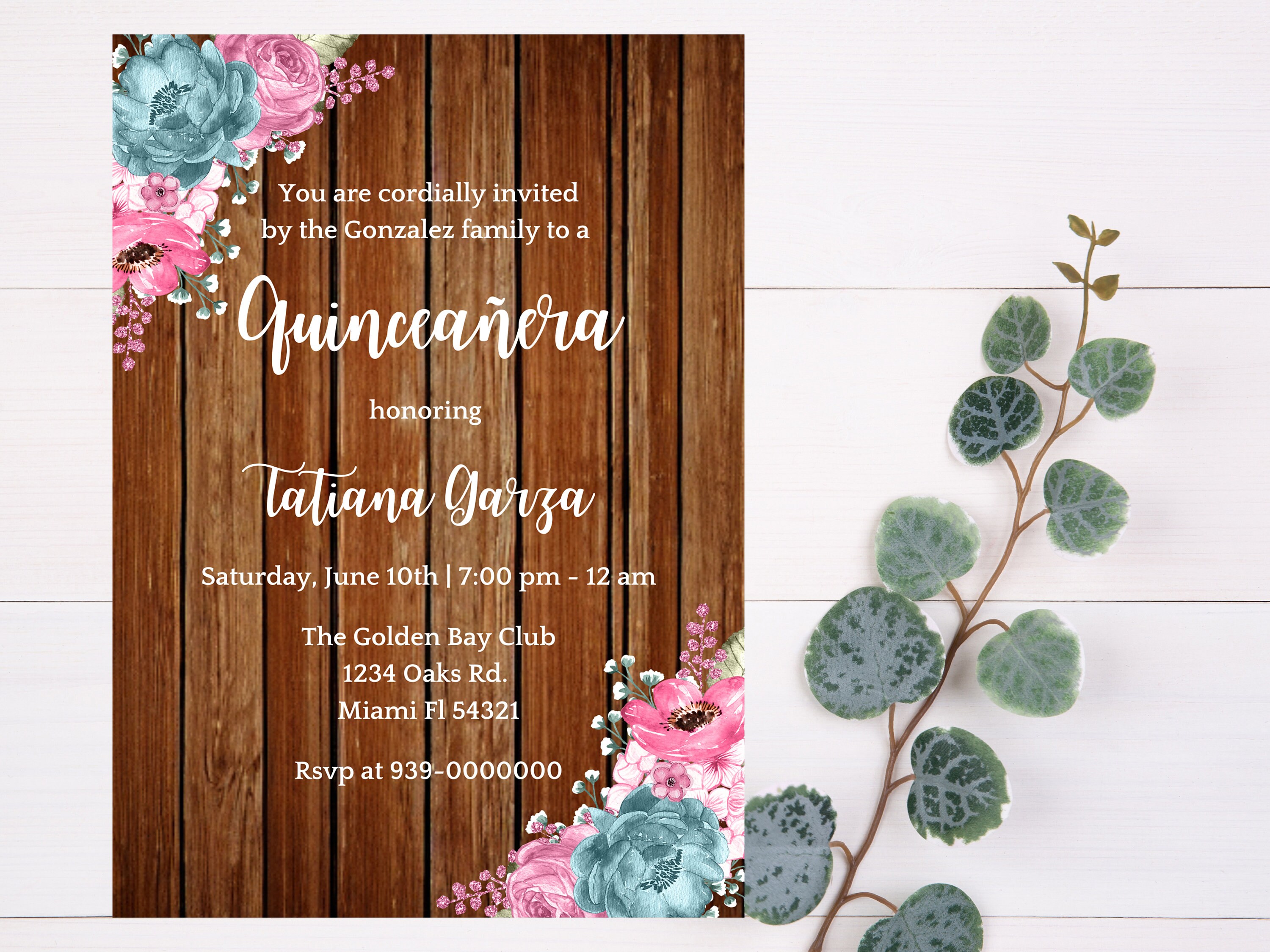 Rustic Quinceañera Celebration Party Invitation, 15th Birthday ...