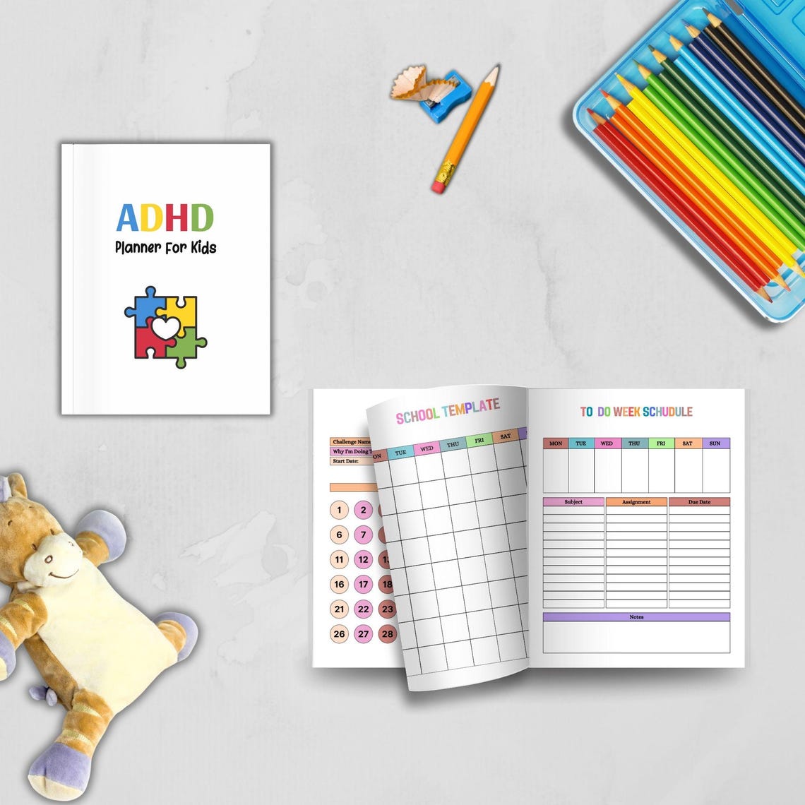 Kids ADHD Planner Canva Template: Daily Routine Chart, Food Tracker (60 ...